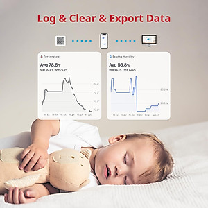 SwitchBot Room Thermometer Hygrometer Indoor, Bluetooth Digital Temperature Humidity Sensor with Smart Alert & Data Storage, LCD Screen Digital Thermometer for Room Temperature