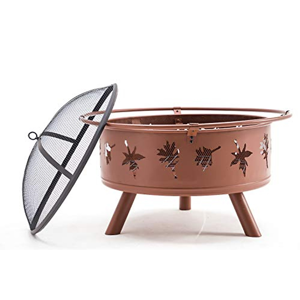 Mcombo 32" Metal Bronze Fire Pit Round Table Backyard Patio Terrace Fire Bowl Heater/BBQ/Ice Pit with Charcoal Rack Waterproof Cover 0146, Bronze