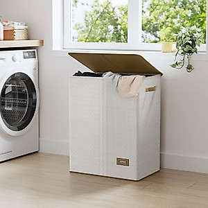 SOLEDI Double Laundry Hamper with Lid 34 Gal (130L) Water-resistant, High-tenacity Material Collapsible Laundry Basket with 2 Removable Liner Bags - Large laundry hamper 2 Section