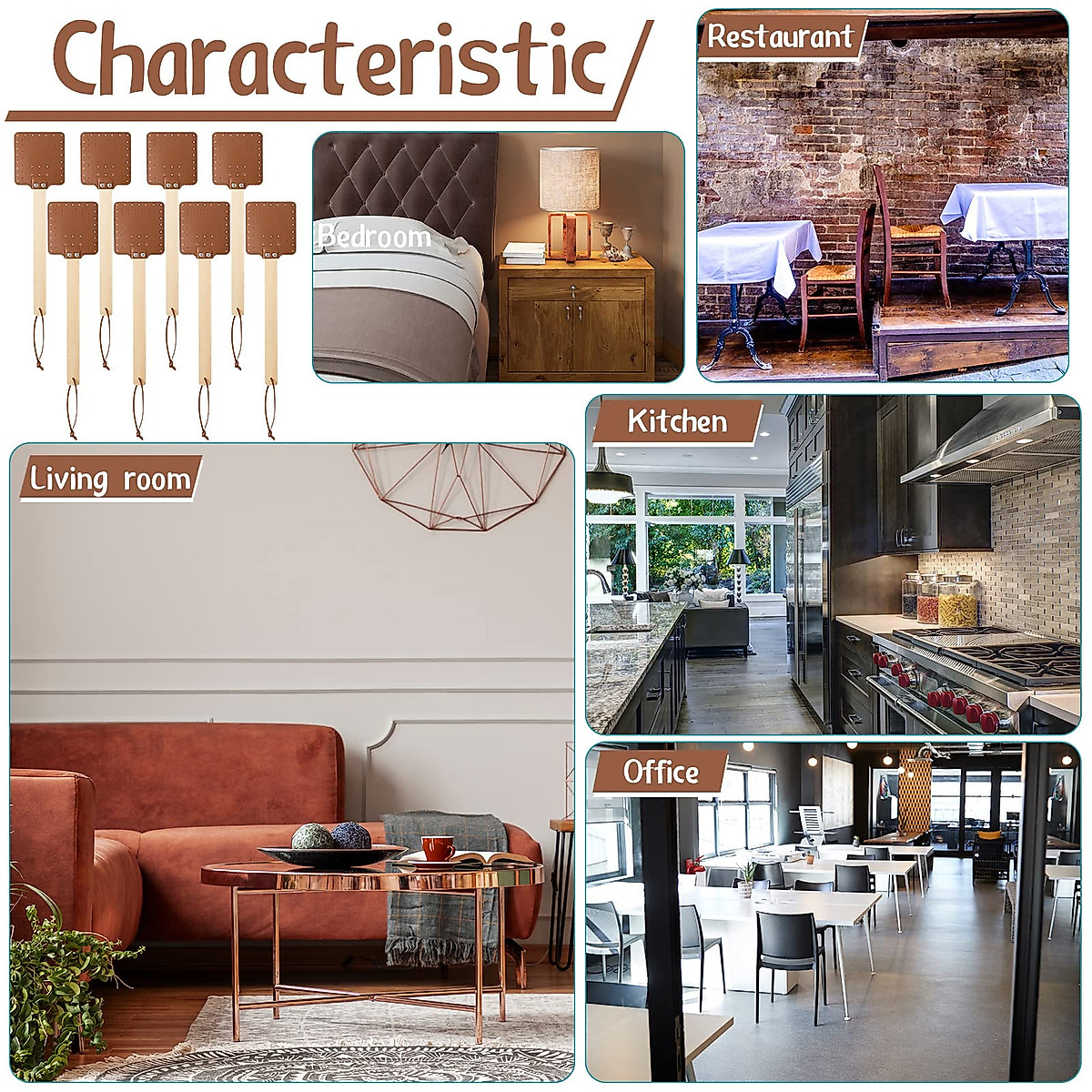 4 Pieces 17.3 Inch Heavy Duty Fly Swatter Leather Fly Swatter Long Fly Swatter Manual Fly Swatter Wood Handle Rustic Bug Swatter for Flies Bees Mosquitoes Outdoor Indoor Garden Supplies (Brown)