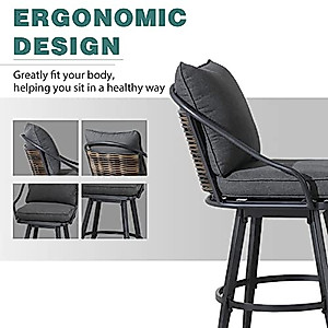 TOP HOME SPACE Patio Swivel Bar Stools Modern Outdoor Bar Height Chairs All Weather Metal Frame with Cushions,Set of 2