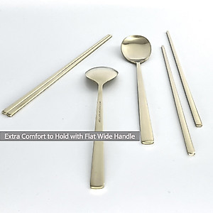 cozymomdeco Korean Made Traditional Utensil Chopstick Set Flatware Champagne Gold Stainless Steel Spoon & Chopsticks 2SET Comfortable Grip