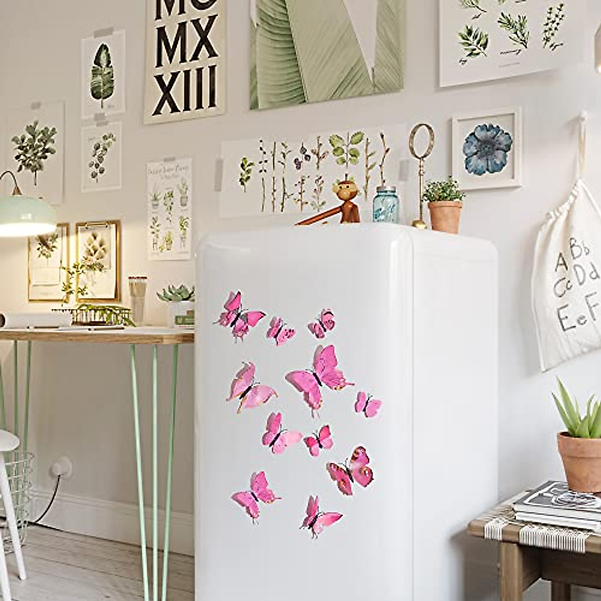 72 PCS Butterfly Wall Stickers, 3D Magnetic Removable Butterfly Wall Decals Fridge Magnet Murals Decoration for Kids Bedroom Nursery Classroom Party Wedding Decor (Pink)