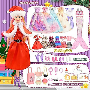 Luckades Advent Calendar-Girls Christmas Countdown Calendar with 24 Surprises Box Including 1 Doll 29 Pcs Doll Dresses,24 Days Countdown Calendar Christmas Gifts for Girls Aged 3-8