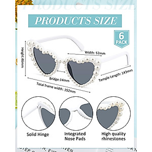 Huquary 6 Pairs Heart Pearl Sunglasses Bride Sunglasses for Wedding Vintage Heart Sun Glasses Love Shaped Sunglasses (White)