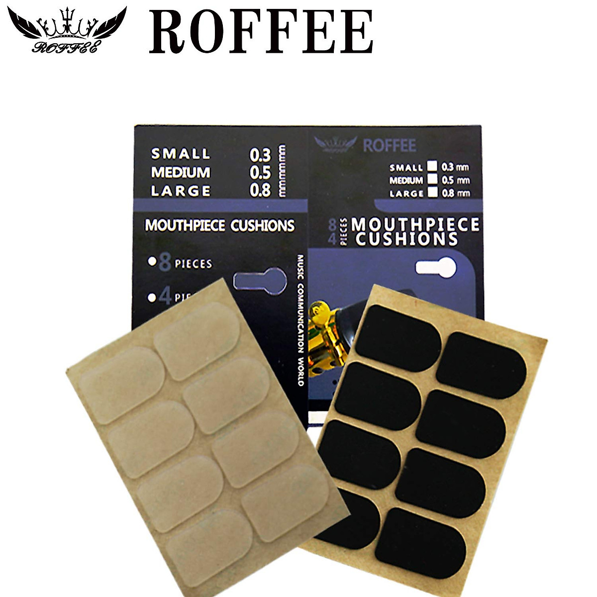 ROFFEE clarinet/soprano saxophone Mouthpiece Cushions Patches Pads,2 Packs 0.5mm (8 PCS black&8 PCS White)…