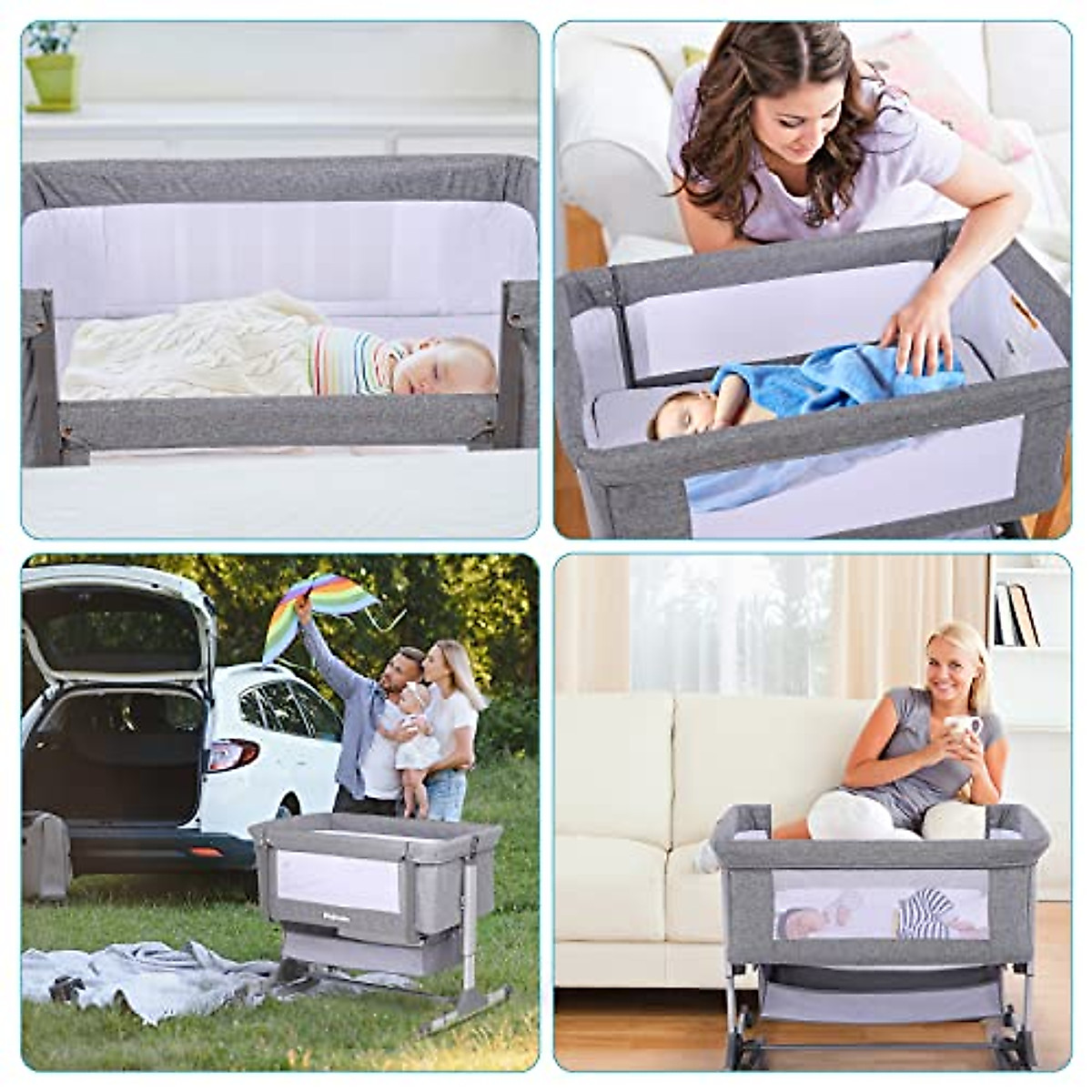 Kisdream Baby Bassinet Bedside Co Sleeper: Parents Next to Tall Bed Side Cradle Bassinette Attached Safe Cosleeper Crib Connected Portable Cosleeping for Newborn & Infant with Adjustable Height