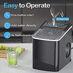 SPECILITE Ice Makers Countertop, Compact Ice Machine Maker, Self Cleaning - 26Lbs/24H, 9 Ice Cubes S/L in 6-8 Mins, Portable Icemaker with Ice Bag/Scoop/Basket for Home Kitchen Office Bar