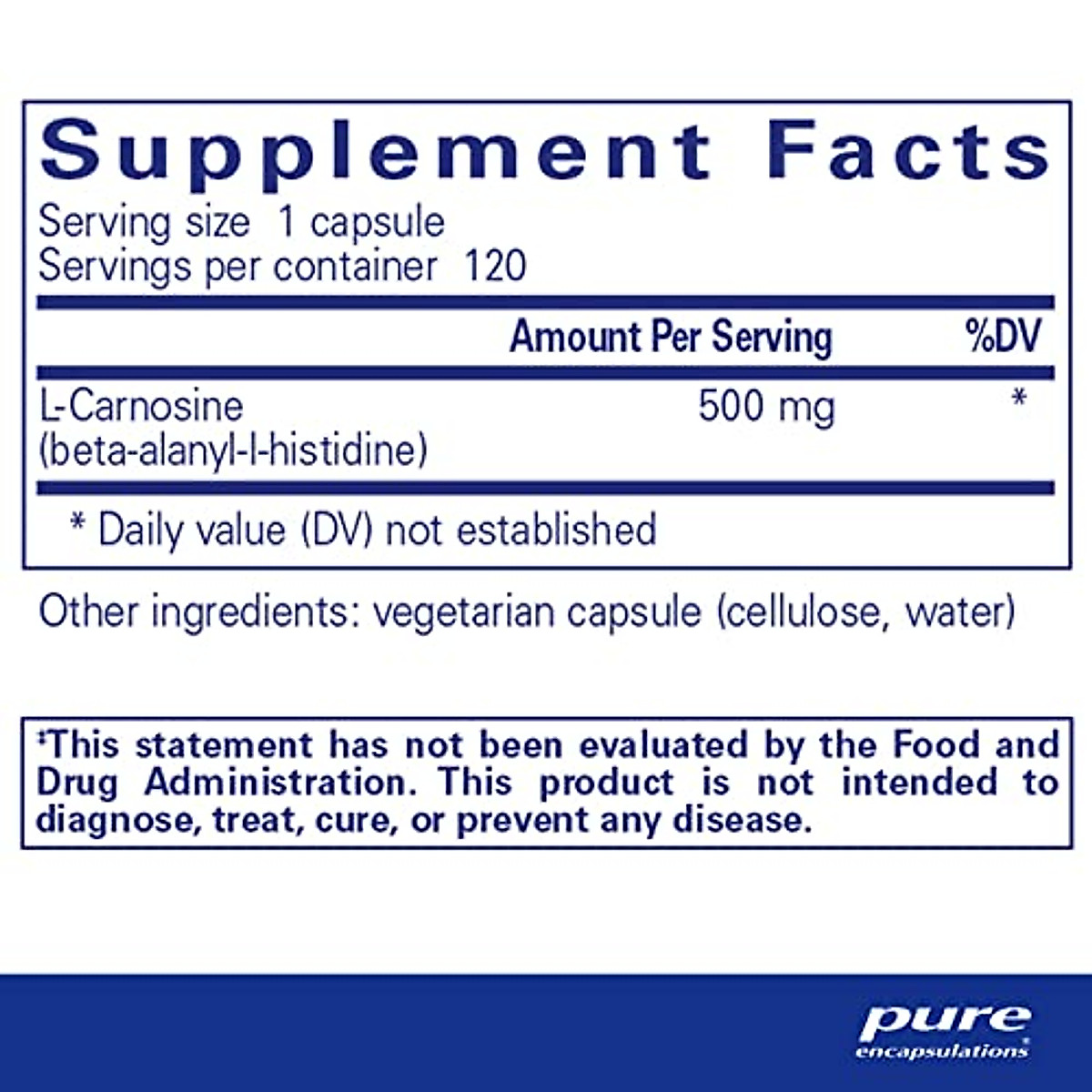 Pure Encapsulations L-Carnosine | Amino Acid Supplement for Joints, Brain, Antioxidants, Heart Health, and Exercise* | 120 Capsules