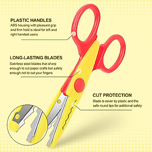 UCEC Craft Scissors Decorative Edge, Zig Zag Scissors, Kids Scissors, Safety Scissors, Design Pattern Scissors for Kids Toddler Adults, Crafting Scrapbooking Supplies for School, 6 Pack
