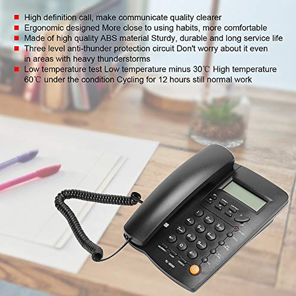 Business Telephone, 2 Groups Family Memory ABS TC-9200 Music Retention Landline Phone Hands Free Call for Office for Hotel