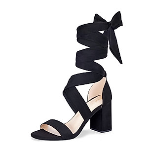 Elisabet Tang Women's Sandals Chunky Heels For Lace Up Block Heels Open Toe Crisscross Strappy sandals Heel Sandals Fashsion Casual Prom Shoes For Women Black Size 10