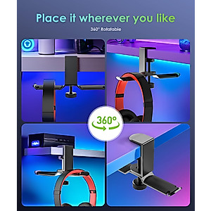 6amLifestyle Dual Rotatable Headphone Stand Hanger Under Desk Clamp Headset Holder Aluminum Load up to 11lb Headset Stand Hanger Compatible with Universal Headphones, Black 6A-13BK