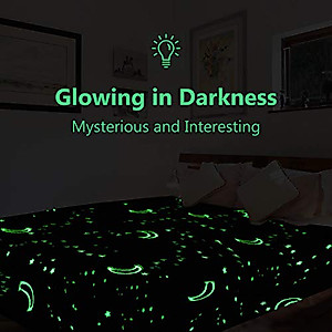 Glow in The Dark Throw Blanket, Moon and Stars Soft Warm Cozy Fuzzy Plush Blanket for Kids Teenage Boys Girls Women Best Friend Birthday Christmas (50 x 60 inches Blue)