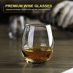LUXU Durable Stemless Wine Glasses for Red or White Wine- Dishwasher Safe-Elegant Cocktail Glasses,Clear Lowball Bar Glasses,Lead-Free Party Drinking Glassware Set of 4-12 Ounce