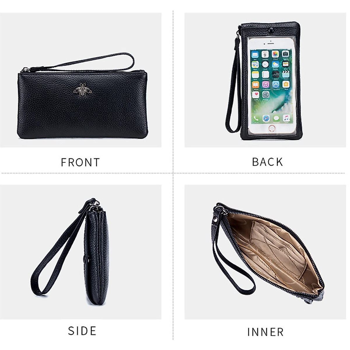 Genuine Leather Touch Screen Phone Clutch Bag Wristlet Handbag Wallet for Women Girls (Green)