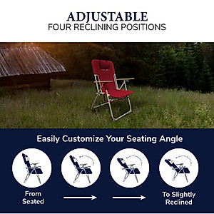 Caribbean Joe Folding Beach Chair, 4 Position Portable Backpack Foldable Camping Chair with Headrest, Cup Holder, and Wooden Armrests, Red, 33.5"D x 3"W x 25"H