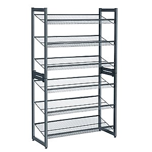 SONGMICS 6-Tier Shoe Rack Storage, Metal Shoe Organizer Stand for Garage, Entryway, Set of 2 3-Tier Stackable Shoe Rack Shelf, with Adjustable Flat or Angled Shelves, Holds 18-24 Pairs, Grey
