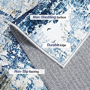 Miukiki Area Rug 8x10, Super Soft Modern Abstract Washable Rug, Anti-Slip Backing Rugs for Living Room, Foldable Ultra-Thin Machine Washable Area Rugs (Navy/Gold, 8'x10')