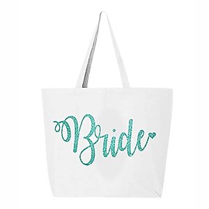 Classy Bride Glitter Bride Tote Bag - White and Robin's Egg Blue