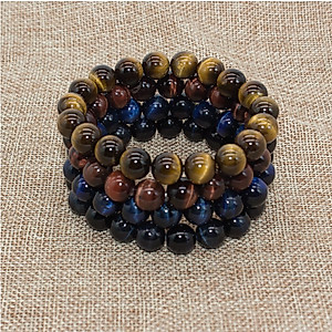 Bivei AA Quality Mens Womens 10MM Natural Tiger Eye Stone Gemstone Bead Meditation Healing Power Elastic Stretch Bracelet(Tiger Eye 4pc/Set)