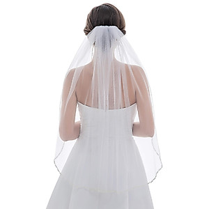 SAMKY 1T 1 Tier Double Row Wavy Pearl Crystal Edge Veil - Light Ivory Fingertip 36" V489