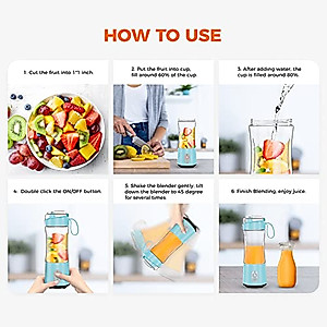 Aoozi Portable Blenders, Personal Size Blender Smoothies and Shakes,Mini Blender USB Rechargeable, Handheld Blender Sports,Travel and Home (SkyBlue)