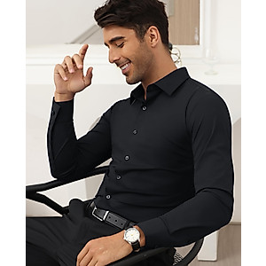 Lion Nardo Slim Fit Black Dress Shirts for Men Wrinkle Free Mens Dress Shirts Long Sleeve Big Muscle Fit Button Up Shirt