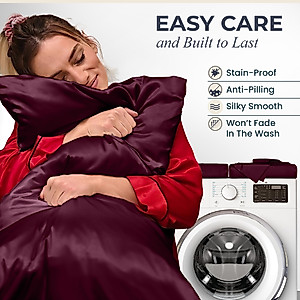 DECOLURE Satin Sheets Full Set 6pcs - Genuine and Luxurious Silk Touch Satin Sheets Full w/Deep Pocket - Elegant All-Season Silky Soft Full Size Bed Sheets - Comfy Satin Sheets Full Set (Rosewood)