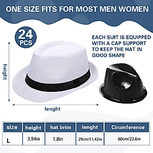 Lasnten 24 Pack 1920s Fedora Hats Bulk for Men Short Brim Sun Panama Hats for Women Party Costume, Circumference 60 cm(White)