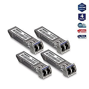 TRENDnet SFP Multi-Mode LC Module 4-Pack, TEG-MGBSX/4, Transmission Up to 550m (1804 Ft), Mini-GBIC, Hot Pluggable, IEEE 802.3z Gigabit Ethernet, Supports Up to 1.25 Gbps, Lifetime Protection