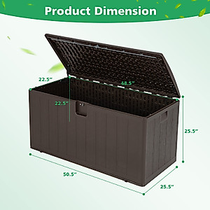 Giantex Outdoor Storage Deck Box Patio Bin - 105 Gallon Indoor/Outside Storage Box with Lockable Lid, Waterproof Storage Chest for Gardening Tools, Supplies, Cushions Storage Container (105 Gallon, Brown)