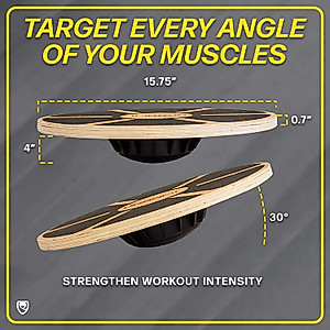 URBNFit Balance Board Trainer - Wooden Wobble Balancing Board for Core Stability, Strength Training & Flexibility - Wobble Board w/Workout Guide to Exercise at Desk or Home Gym﻿