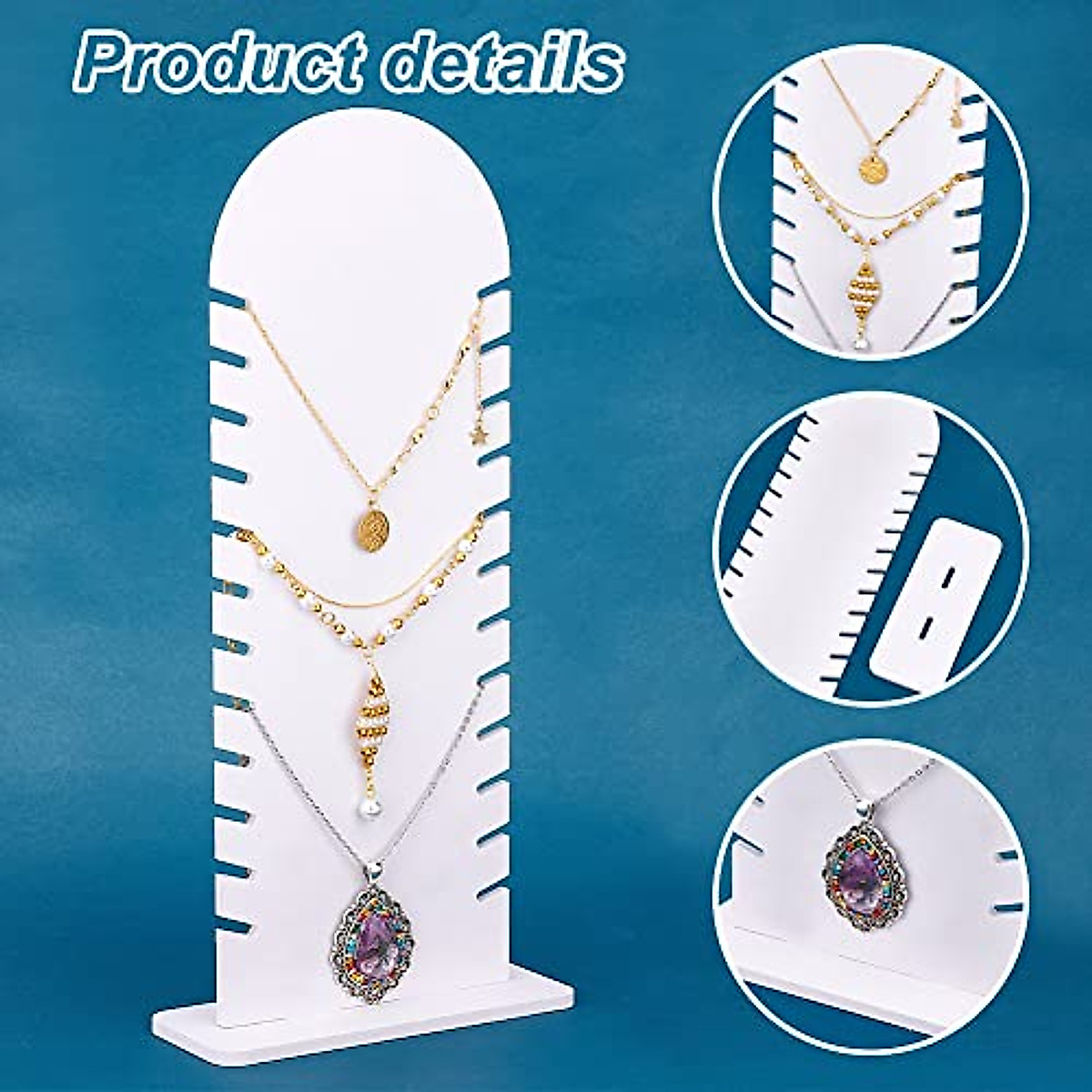 PH PandaHall Wood Necklace Display Stand, 12 Slots White Jewelry Holder Necklace Display Board Necklace Organizer Chain Storage Holder for Jewelry Display and Storage, 12.8 inch High