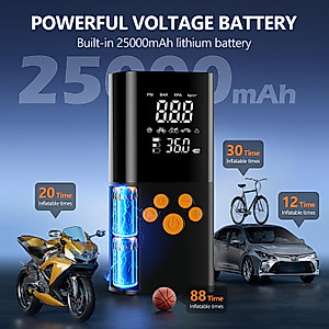 Tire Inflator Portable Air Compressor, 180PSI Air Pump for Car Tires with 25000mAh Battery, One Click Smart Air Pump Tire Inflator for Car, Motorcycle, Bicycle and More with Tire Pressure Gauge