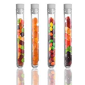Lainrrew 50 Pcs Test Tubes, Clear Plastic Test Tubes with Caps & 2 Funnels for Scientific Experiments, Candy Beads Sample Storage, Kids Party Supplies, Halloween, Christmas (13 x 75mm)