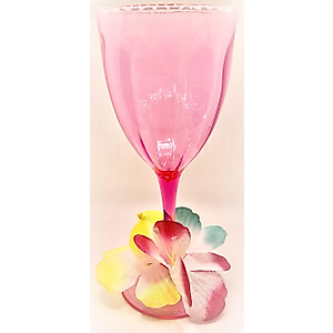 Plastic Pink Cocktail Glass with Flowers on Stem