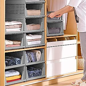 4-Pack Folding Wardrobe Storage Box Plastic Drawer Organizer Stackable Shelf Baskets Clothes Closet Containers Bin Cubes ,Home Office Bedroom Laundry Fold Pull Out Drawer Dividers for Clothes,Toys