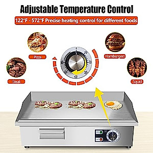ExGizmo 22" Commercial Electric Griddle,Electric Countertop Flat Top Griddle,110V 1600W Electric Flat Top Grill,Non-Stick Restaurant Teppanyaki Stainless Steel Grill,Adjustable Temperature Control