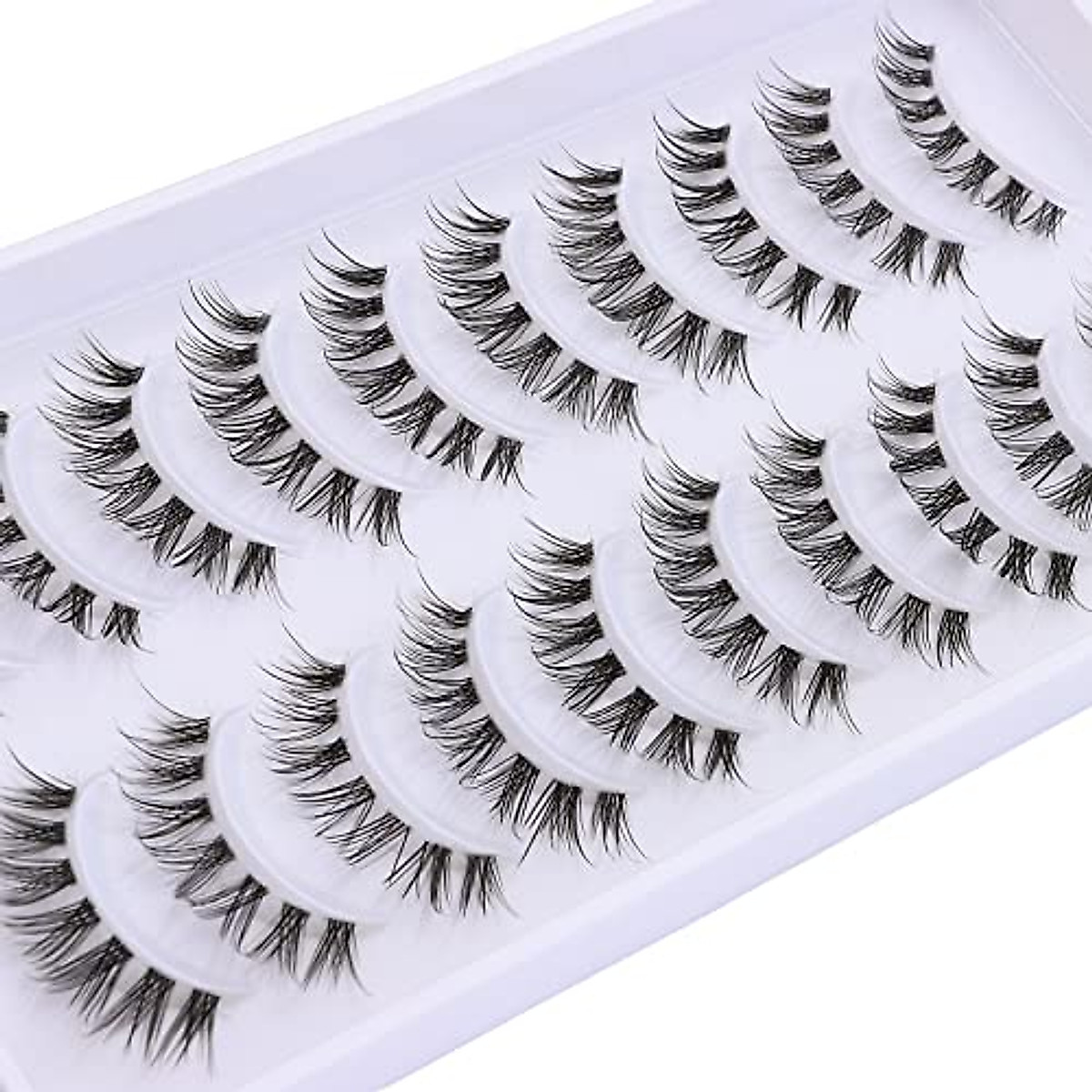 outopen 10 Pairs Clear Band Manga Lashes Natural Look 12MM Anime Lashes Spiky Japanese Korean Asian False Eyelashes Look Like Individual Clusters(Y18|12MM)