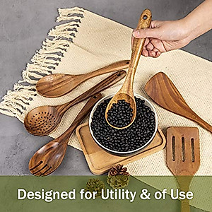 10 Pack Wooden Spoons for Cooking, Teak Wood Kitchen Utensils Set for Non Stick Use, Spatula Set for Stirring, Baking, Non Stick Wooden Utensils for Kitchen