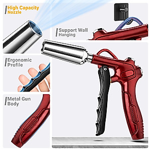 Heavy-Duty Air Blow Gun with Powerful Flow Nozzle, High Volume Air Nozzle Blower Gun with Stainless Steel Extension & 1/4'' Standard Quick Plug, Pneumatic Dust Clean Tool for Air Compressor Accessory