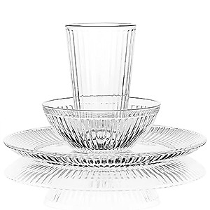 Gibson Home Clearview Stripes 12 Piece Embossed Glass Dinnerware Set