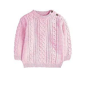 Toddler Crew Neck Sweater Little Kids Long Sleeve Knitted Pullover Sweater Tops with Button Clouser for Boys Girls Pink