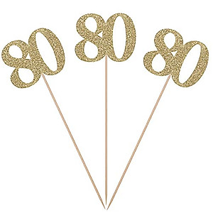 Pack of 10 Gold Glitter 80th Birthday Centerpiece Sticks Number 80 Table Topper Age Letter Decorations