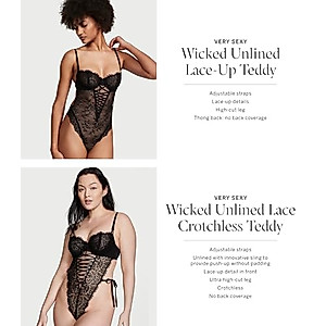 Victoria's Secret Unlined Wicked High Leg Lace Up Teddy, Sexy Lingerie, One Piece Bodysuit, White (M)