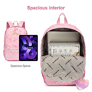 Caran·Y Girls Backpack for Kid in Waterproof Elementary Large space Love decoration Starry Pattern School Bookbag Boys Girls Fit Over 6 Years Old Girls Book Bag（Pink）