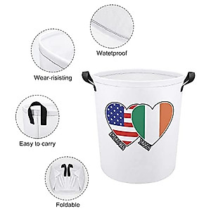 Irish American Flag Hearts Large Laundry Basket Hamper Bag Washing with Handles for College Dorm Portable