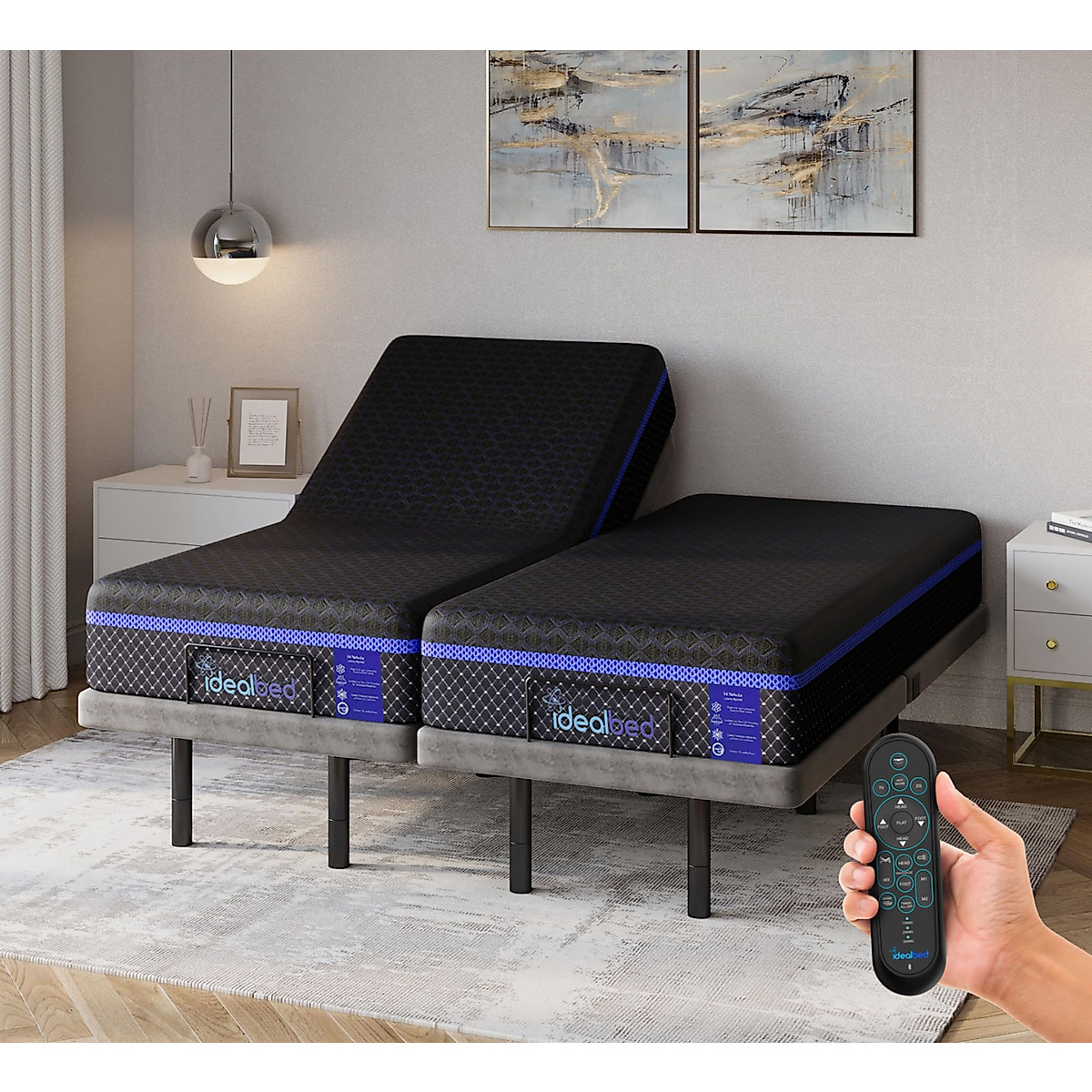 iDealBed S4 Nebula Luxury Hybrid Mattress + 4i Custom Adjustable Bed Sleep System, Comfort, Cooling & Support, Advanced Silent Operation, Massage (Medium Firm, Split Queen)