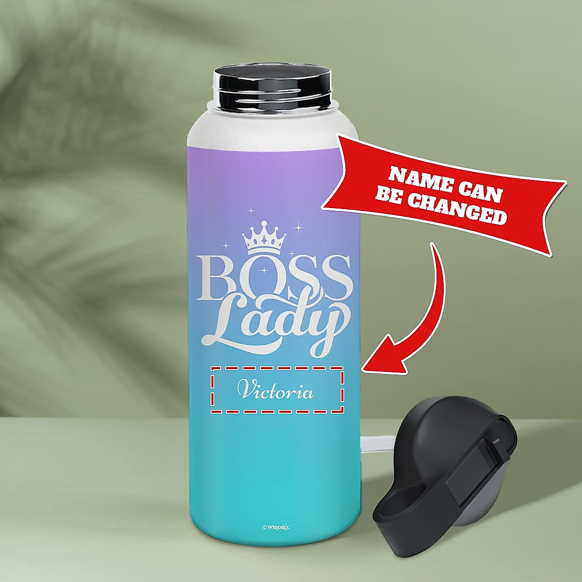 winorax Personalized Boss Lady Water Bottle Stainless Steel Insulated Coffee Travel Cup Sports Bottles 12oz 18oz 32oz Birthday Christmas Boss's Day Gifts For Female Bosses Women Manager Lady